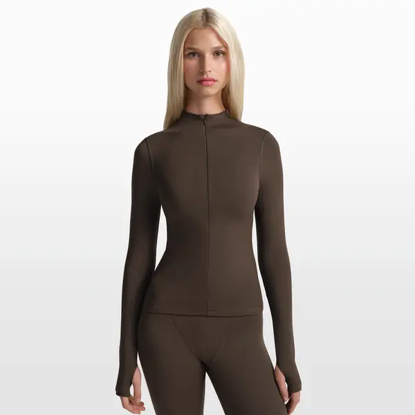 Nike Skims Matte 1/2-zip Mock-neck Long-sleeve Top - Brown