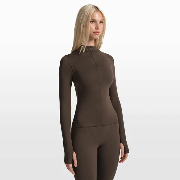 Nike Skims Matte 1/2-zip Mock-neck Long-sleeve Top - Brown