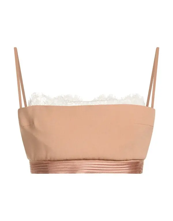 Elisabetta Franchi Crepe Crop Top With Lace And Satin Trims