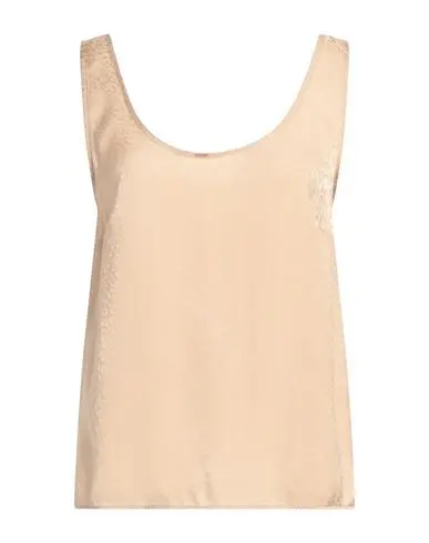 TWINSET Viscose Jacquard Scoop Neck Sleeveless Top - Beige