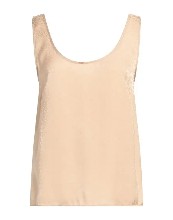 TWINSET Viscose Jacquard Scoop Neck Sleeveless Top - Beige