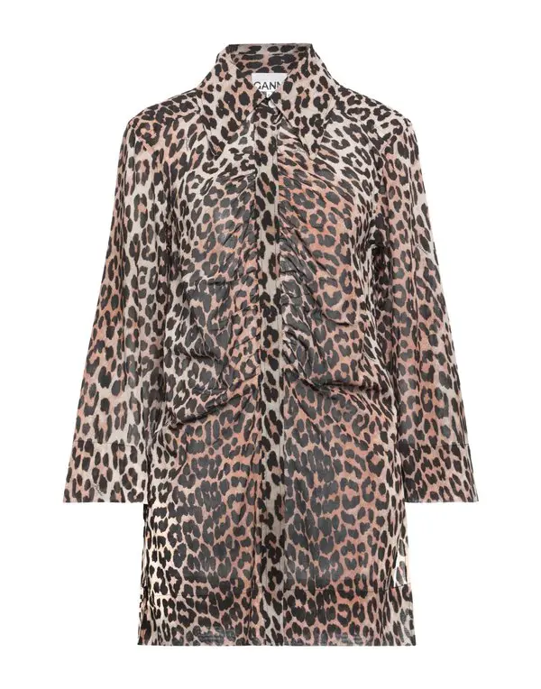 GANNI Leopard Print Organic Cotton Shirt - Black