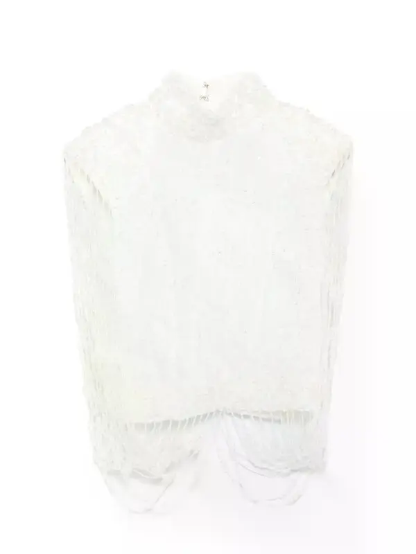 M.MARQUISE Beaded Fringe Sleeveless Blouse - White