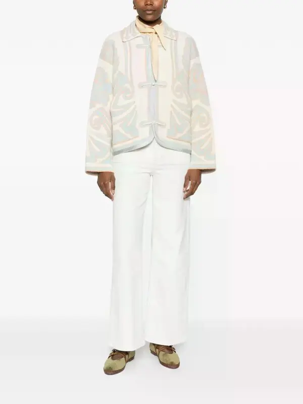 FORTE_FORTE Floral-print Collared Cardigan