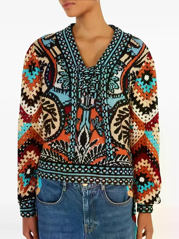 Farm Rio Crochet V-neck Sweater