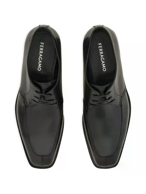 FERRAGAMO Calf Leather Derby Shoes With Blake Construction - Black