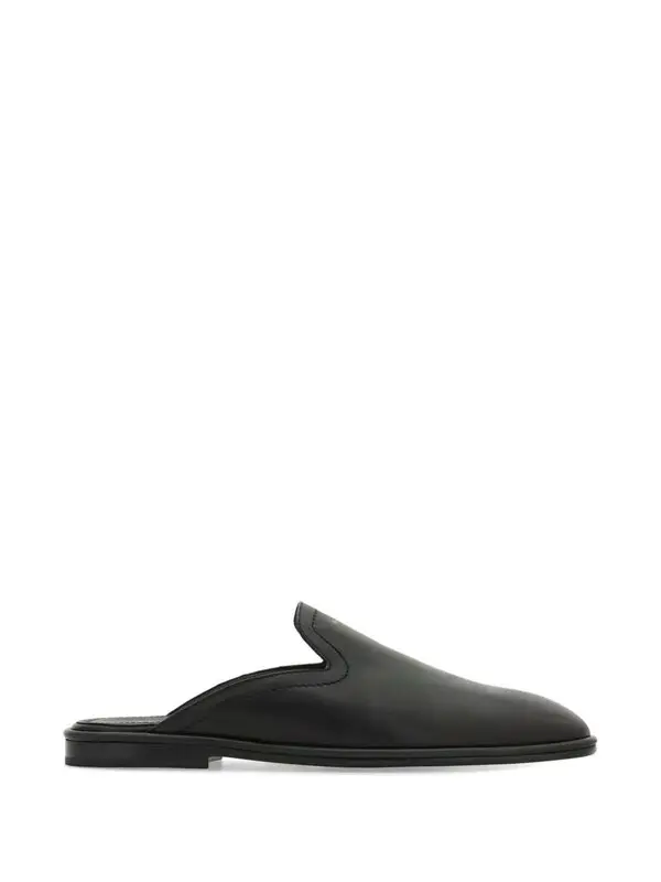 FERRAGAMO Round-toe Leather Slippers - Black