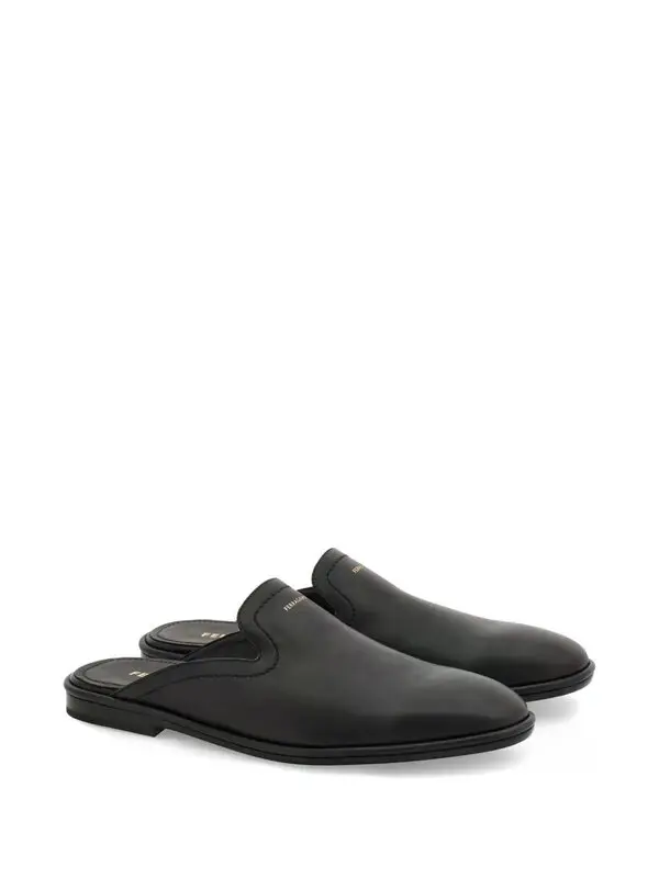 FERRAGAMO Round-toe Leather Slippers - Black