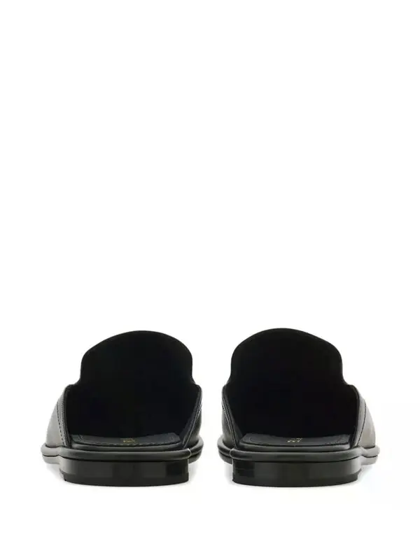 FERRAGAMO Round-toe Leather Slippers - Black