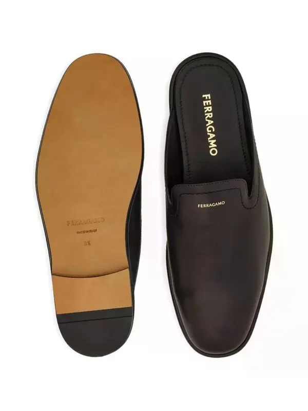FERRAGAMO Round-toe Leather Slippers - Black