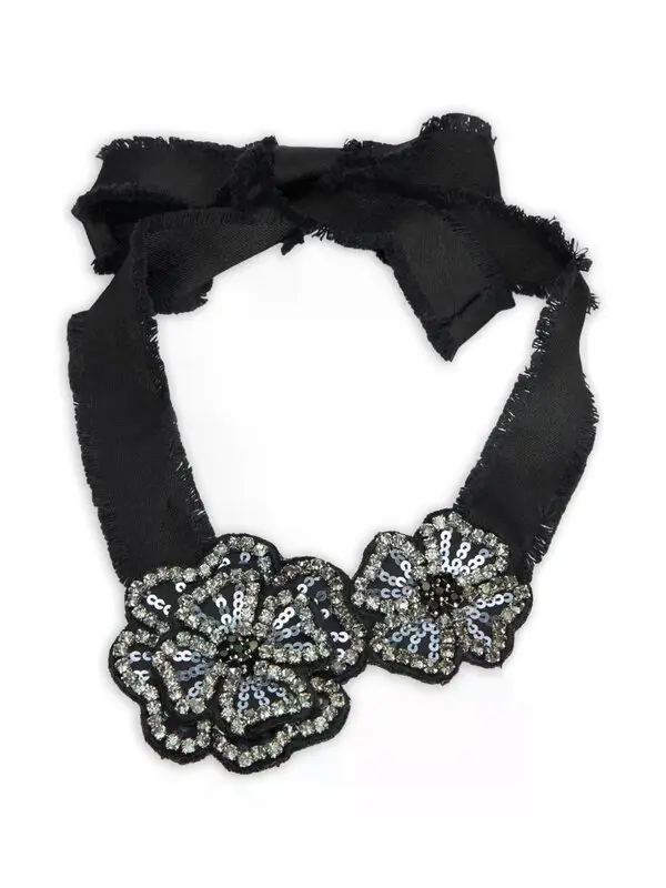 Red Valentino Frayed Floral Necklace - Black