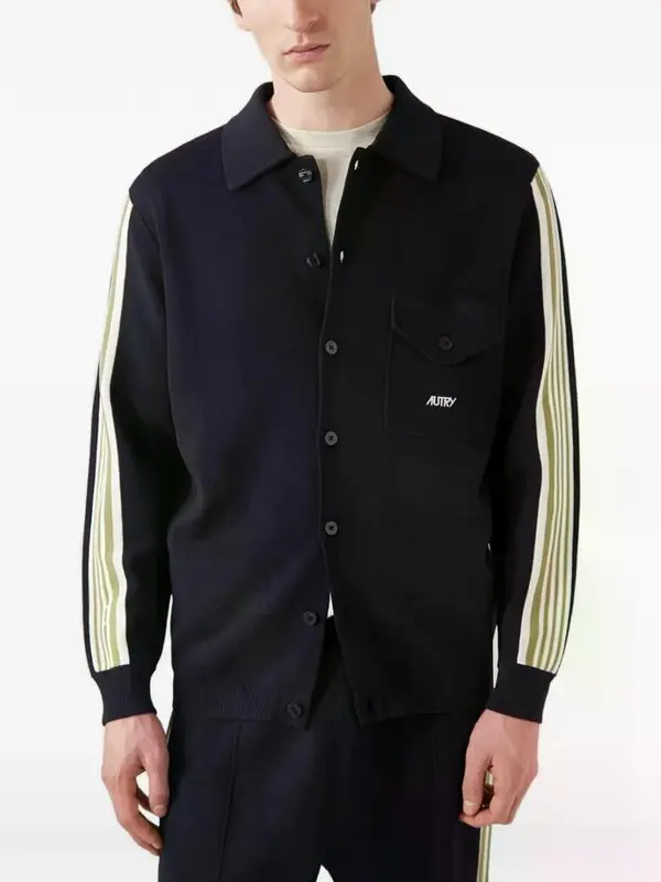 AUTRY Stripe-detail Knit Shirt Jacket - Blue