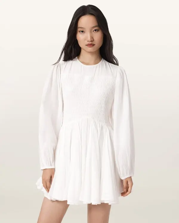 ALLSAINTS Chia Smocked Mini Dress - White