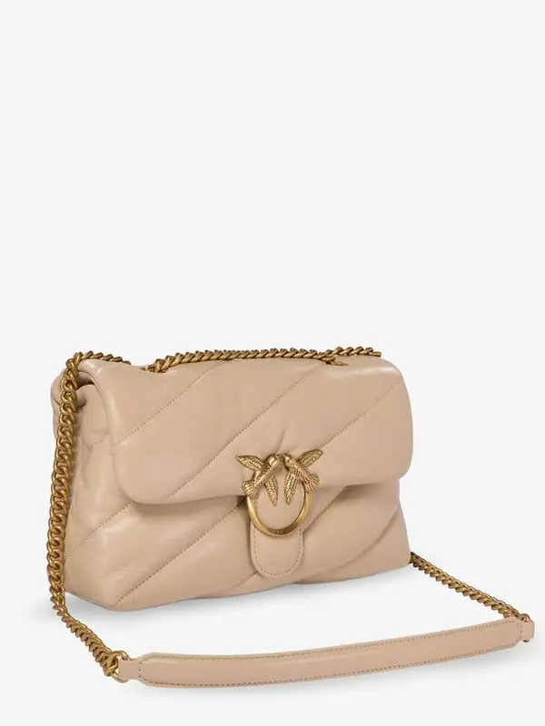 Pinko Love Puff Classic Quilted Leather Shoulder Bag With Chain Strap - Beige