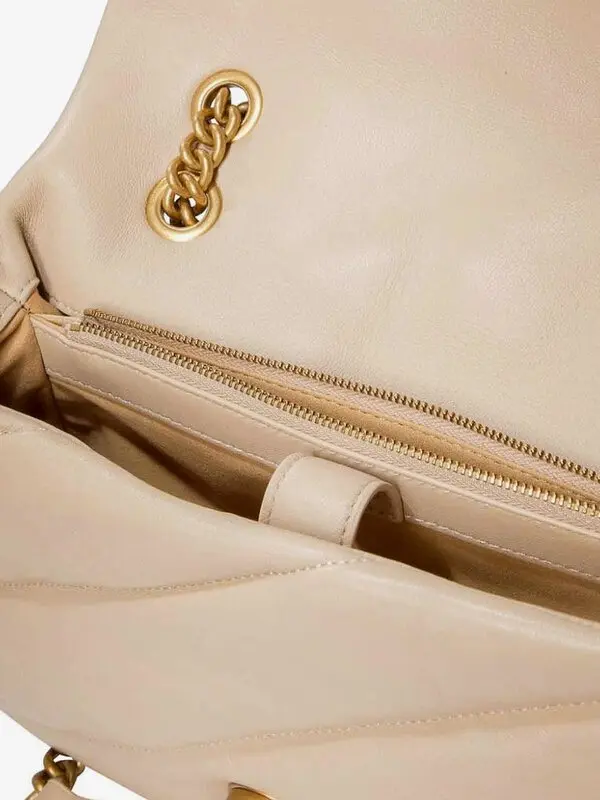 Pinko Love Puff Classic Quilted Leather Shoulder Bag With Chain Strap - Beige