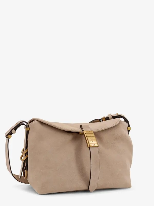 Pinko Leather Shoulder Bag With Logo Detail - Beige