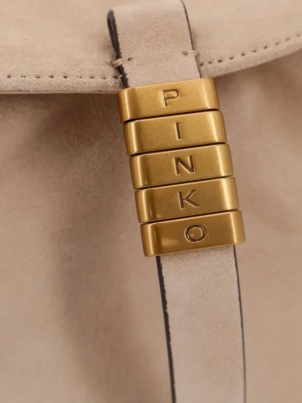 Pinko Leather Shoulder Bag With Logo Detail - Beige