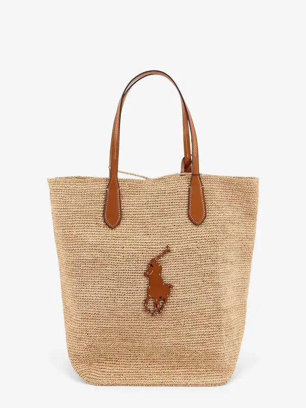 Polo Ralph Lauren Leather Trimmed Raffia Shopper - Beige