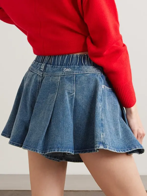Sea Stasia Pleated Denim Shorts
