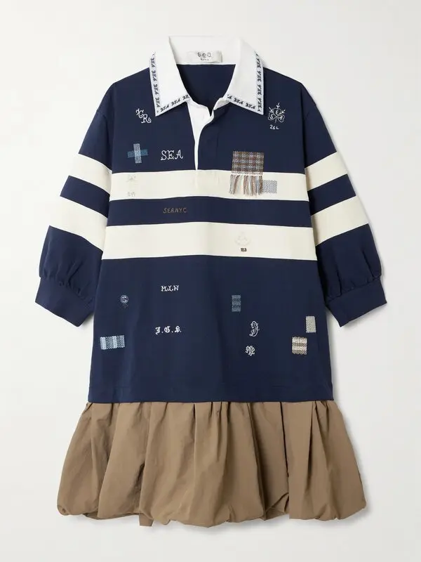Sea Claira Embroidered Appliquéd Cotton-jersey And Taffeta Mini Dress - Blue