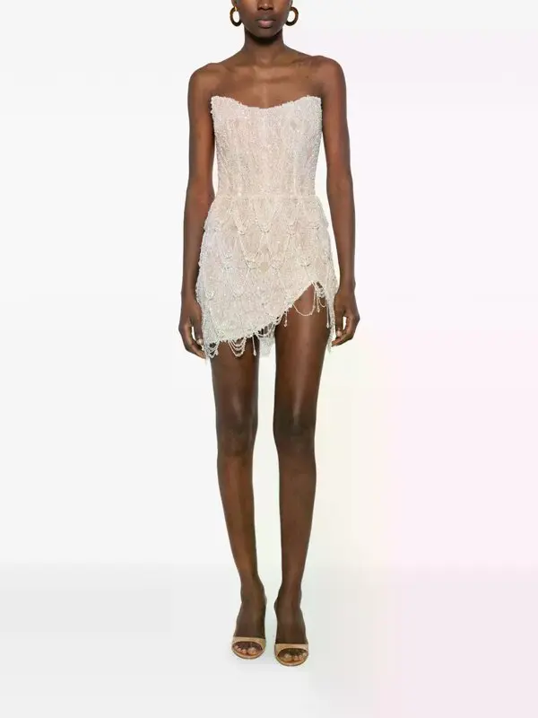 M.MARQUISE Beaded Strapless Mini Dress