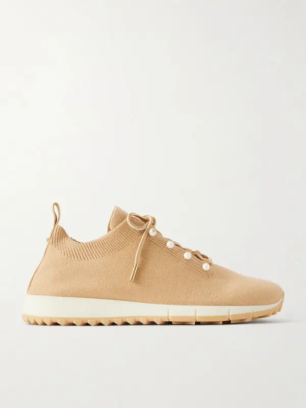 JIMMY CHOO Veles Embellished Knit Sneakers - Neutrals
