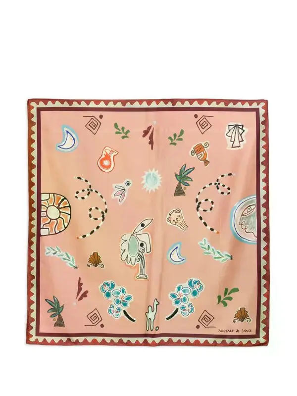 ALEMAIS Bordered Print Scarf - Pink