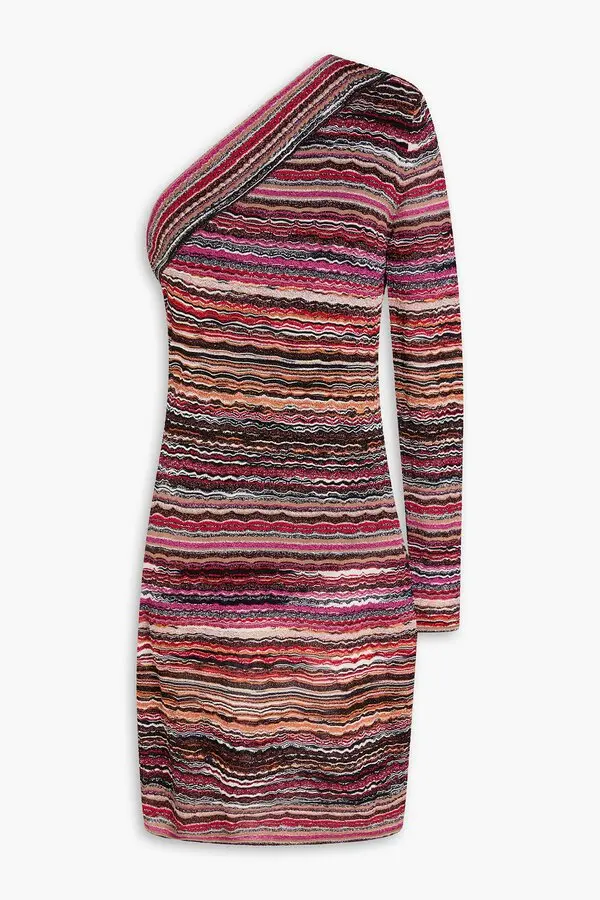 Missoni One-shoulder Striped Metallic Crochet-knit Mini Dress - Violet