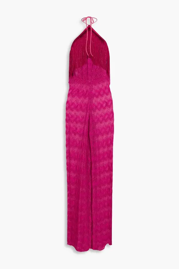 Missoni Fringed Metallic Crochet-knit Jumpsuit - Fuchsia