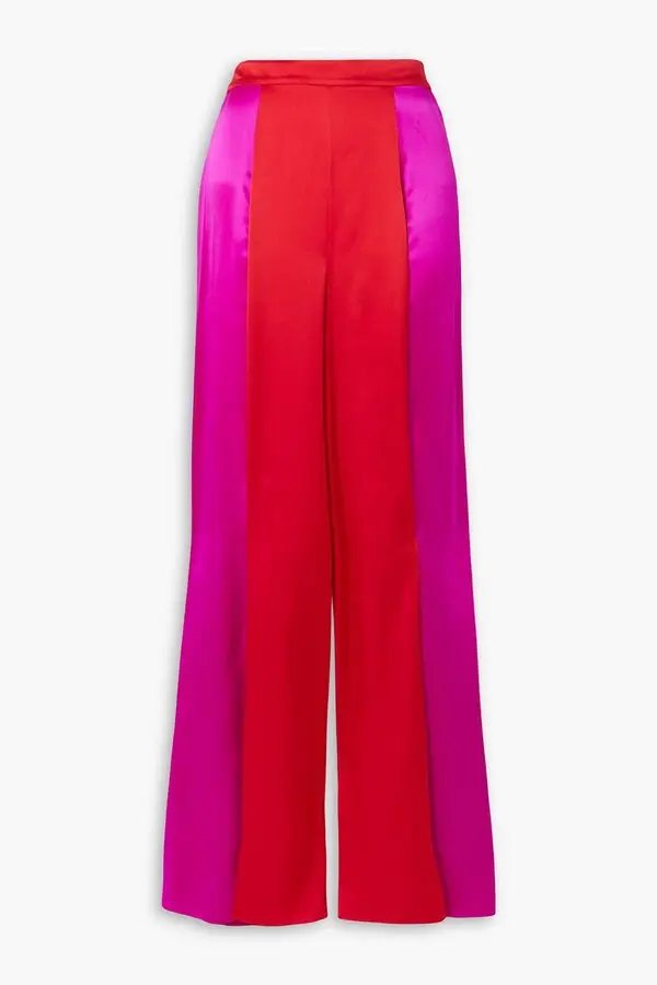 Halpern Two-tone Silk-satin Wide-leg Pants