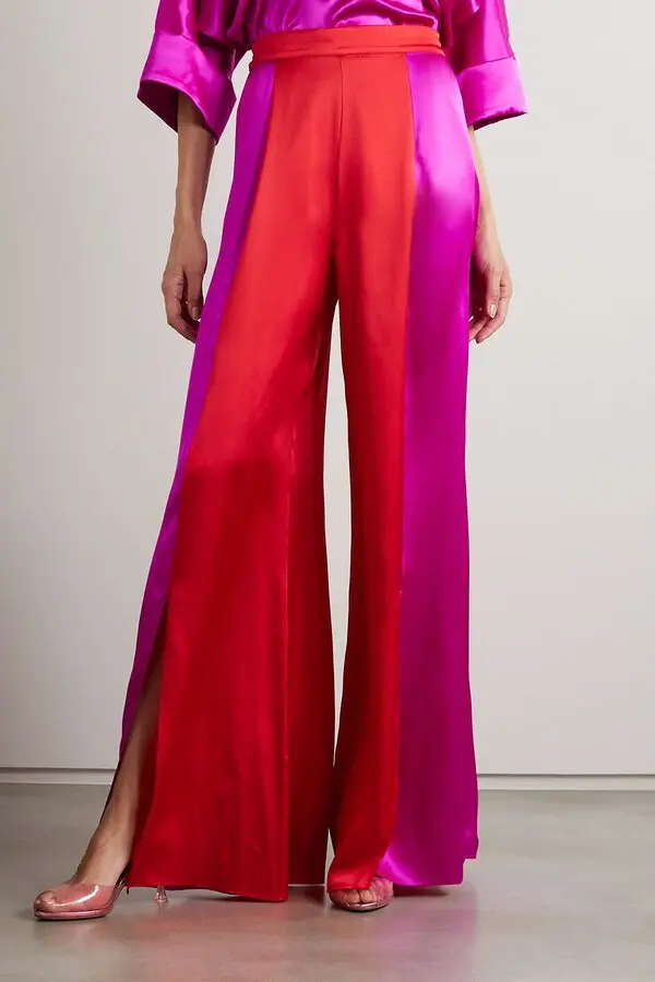 Halpern Two-tone Silk-satin Wide-leg Pants
