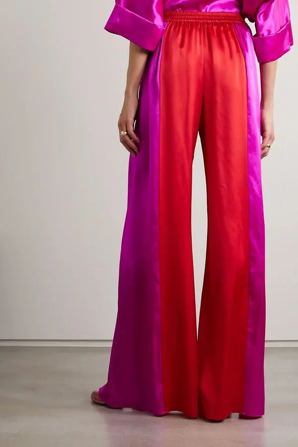 Halpern Two-tone Silk-satin Wide-leg Pants