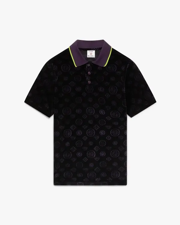 Casablanca Purple Monogram Velour Polo Shirt - Silver