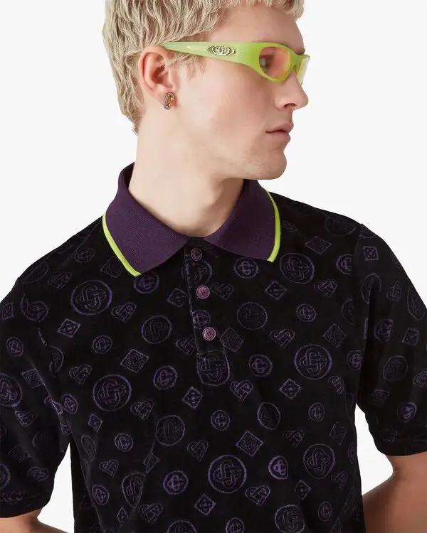 Casablanca Purple Monogram Velour Polo Shirt - Silver