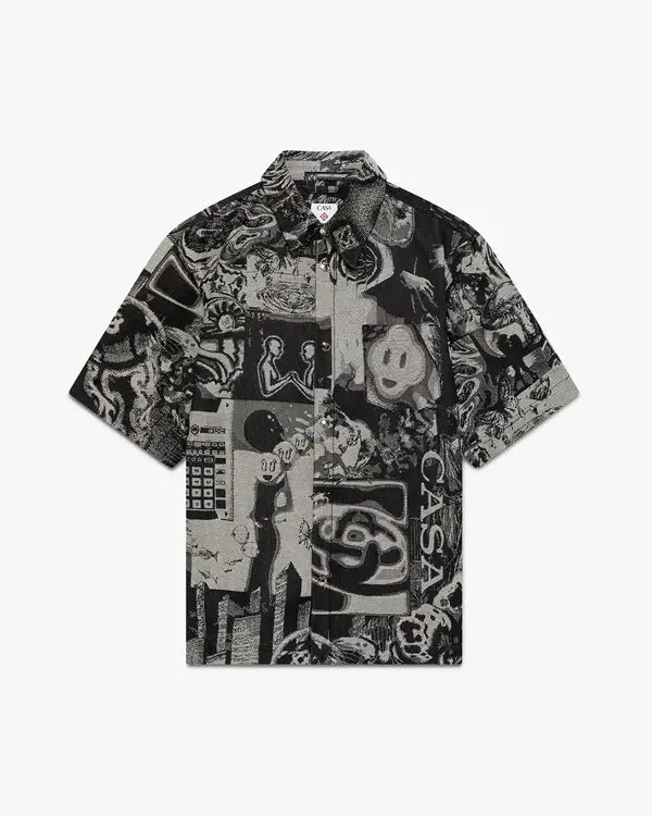 Casablanca Rave Collage Short Sleeve Denim Shirt - Multicolor