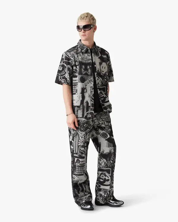Casablanca Rave Collage Short Sleeve Denim Shirt - Multicolor
