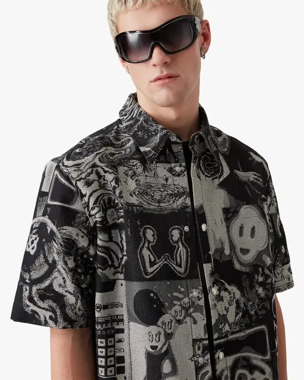 Casablanca Rave Collage Short Sleeve Denim Shirt - Multicolor