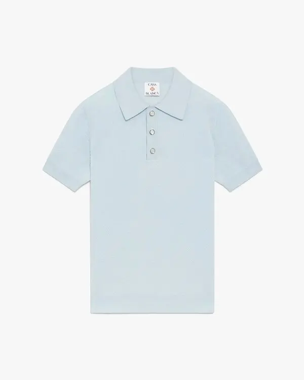 Casablanca Pointelle Monogram Short Sleeve Polo Shirt - Blue