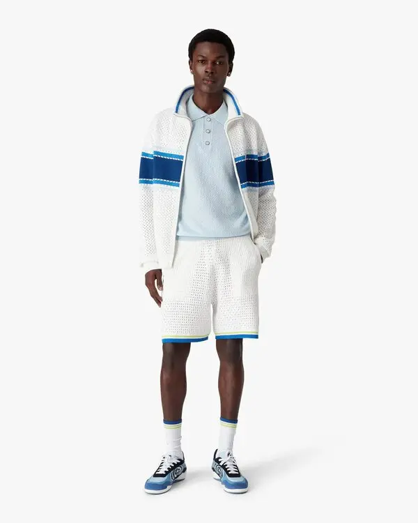 Casablanca Pointelle Monogram Short Sleeve Polo Shirt - Blue