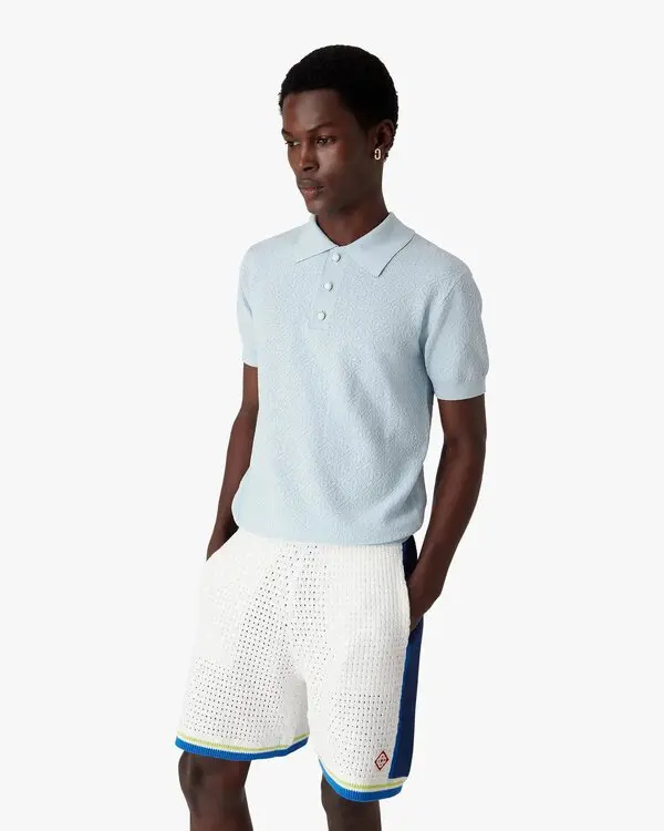 Casablanca Pointelle Monogram Short Sleeve Polo Shirt - Blue