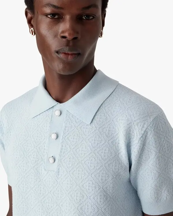 Casablanca Pointelle Monogram Short Sleeve Polo Shirt - Blue