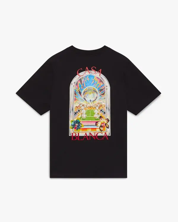 Casablanca Tennis Landscape Short Sleeve T-shirt - Black