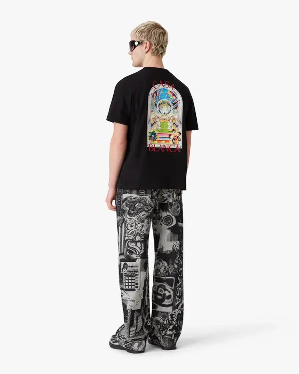 Casablanca Tennis Landscape Short Sleeve T-shirt - Black