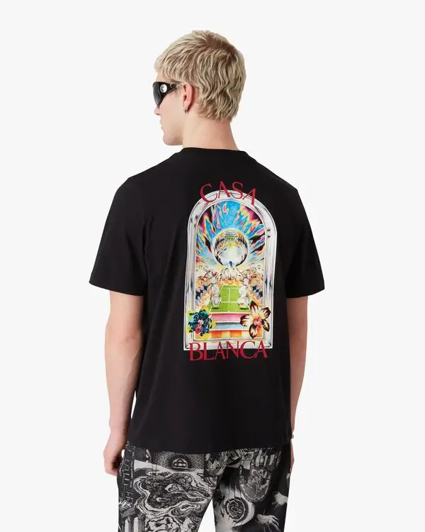 Casablanca Tennis Landscape Short Sleeve T-shirt - Black