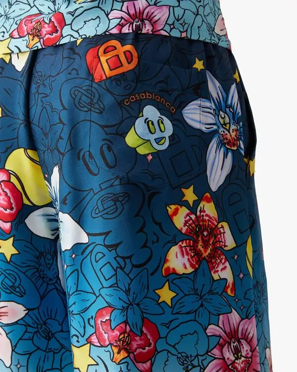 Casablanca Collage D'icones Graphiques Silk Shorts - Multicolor