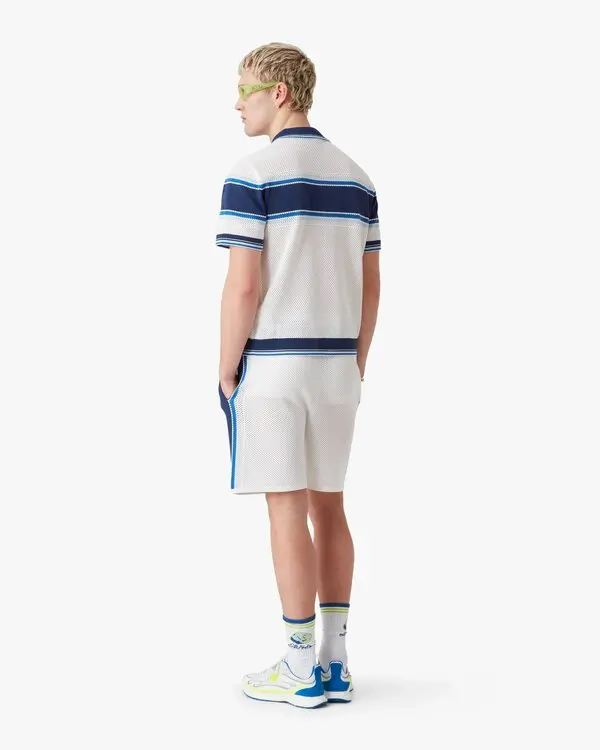 Casablanca White & Striped Mesh Short Sleeve Polo Shirt - Blue
