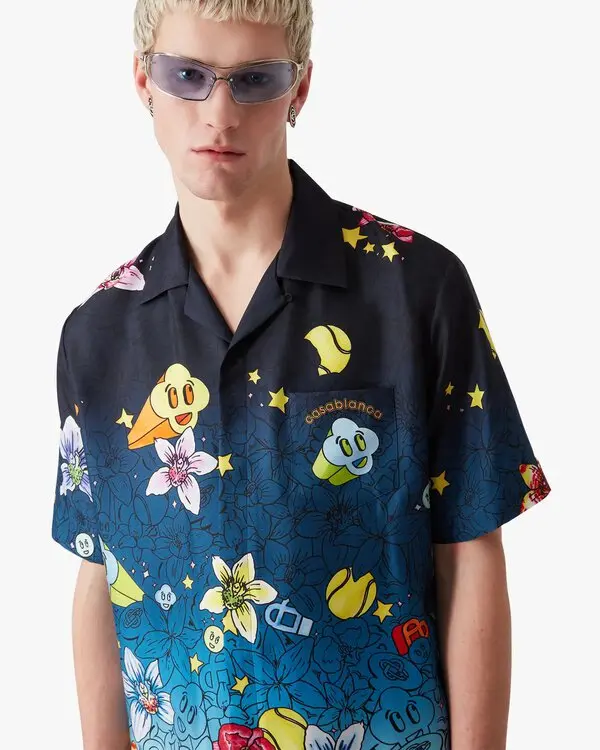 Casablanca Collage D'icones Graphiques Short Sleeve Silk Shirt - Multicolor