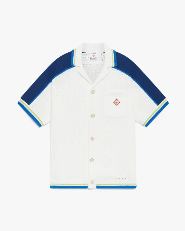 Casablanca White & Short Sleeve Crochet Shirt - Blue