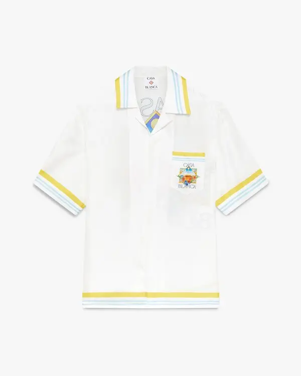 Casablanca Tennis Landscape Short Sleeve Silk Shirt