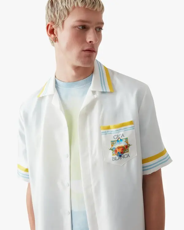 Casablanca Tennis Landscape Short Sleeve Silk Shirt
